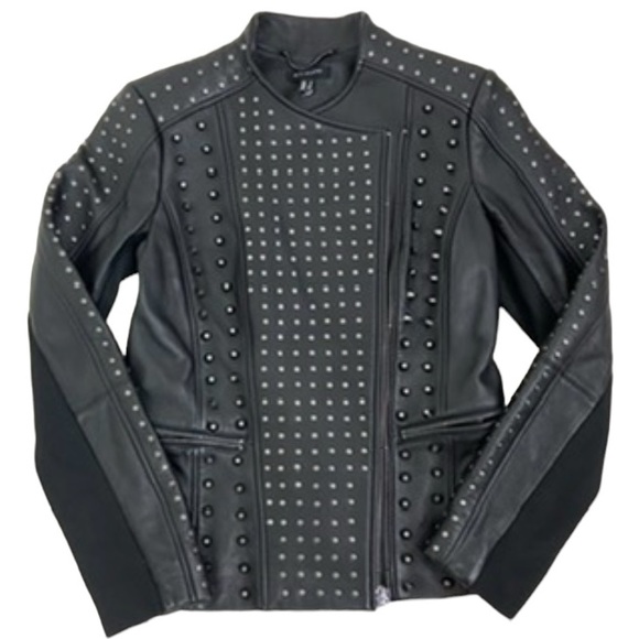 H by Halston | Jackets & Coats | Halston Black Lambs Leather Studded ...